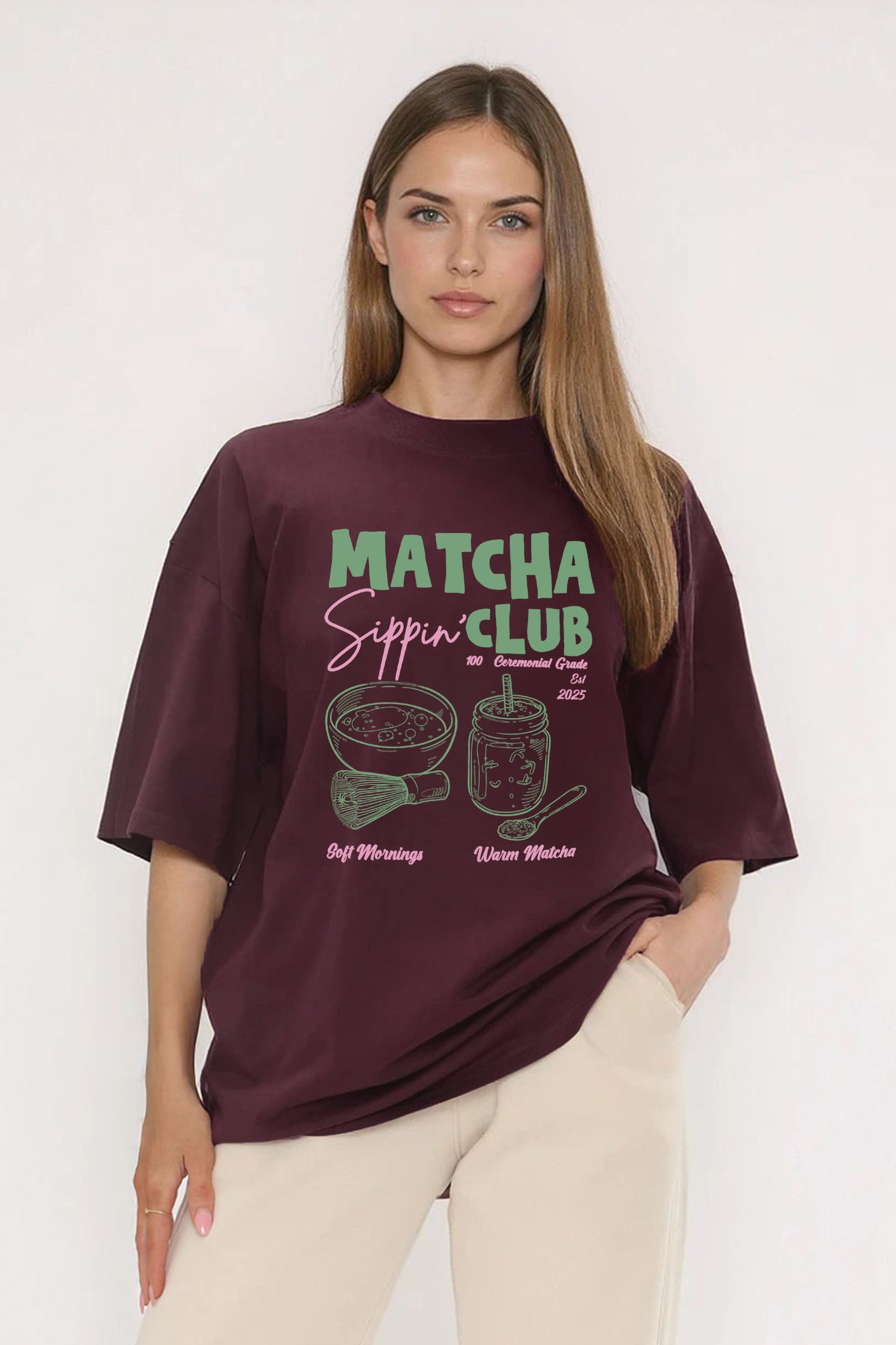 220GSM Oversized T-Shirt In Matcha Club Print | Missi Clothing