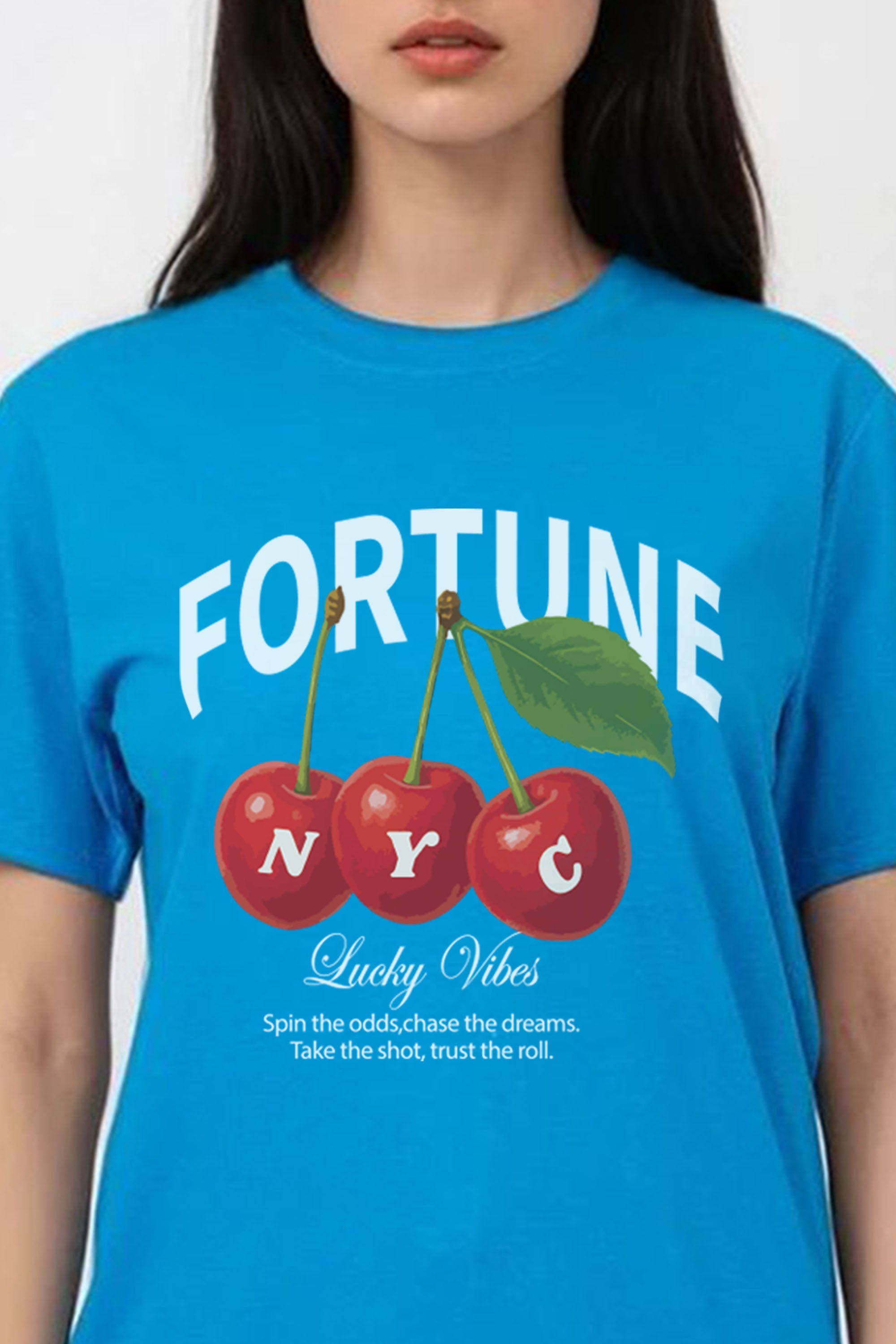 Regular Fit T-shirt in Stay Fortune Cherry Print| Missi Clothing UK and USA